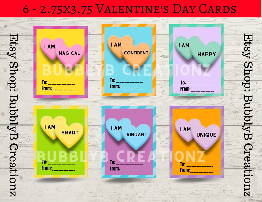 Affirmation Hearts Valentines Day Cards -instant Download- Affirmations ...