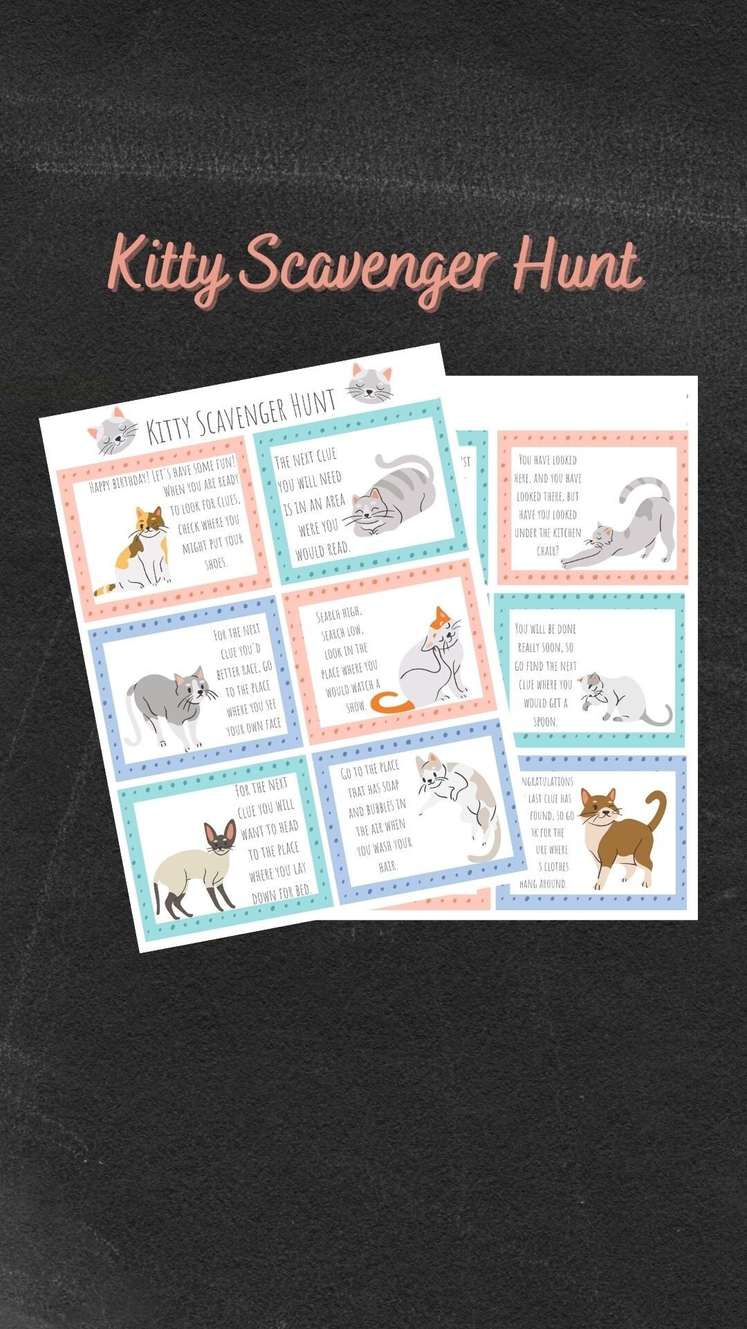 Scavenger Hunting Game for Kids, Party Game Pdf, Cat Birthday ...