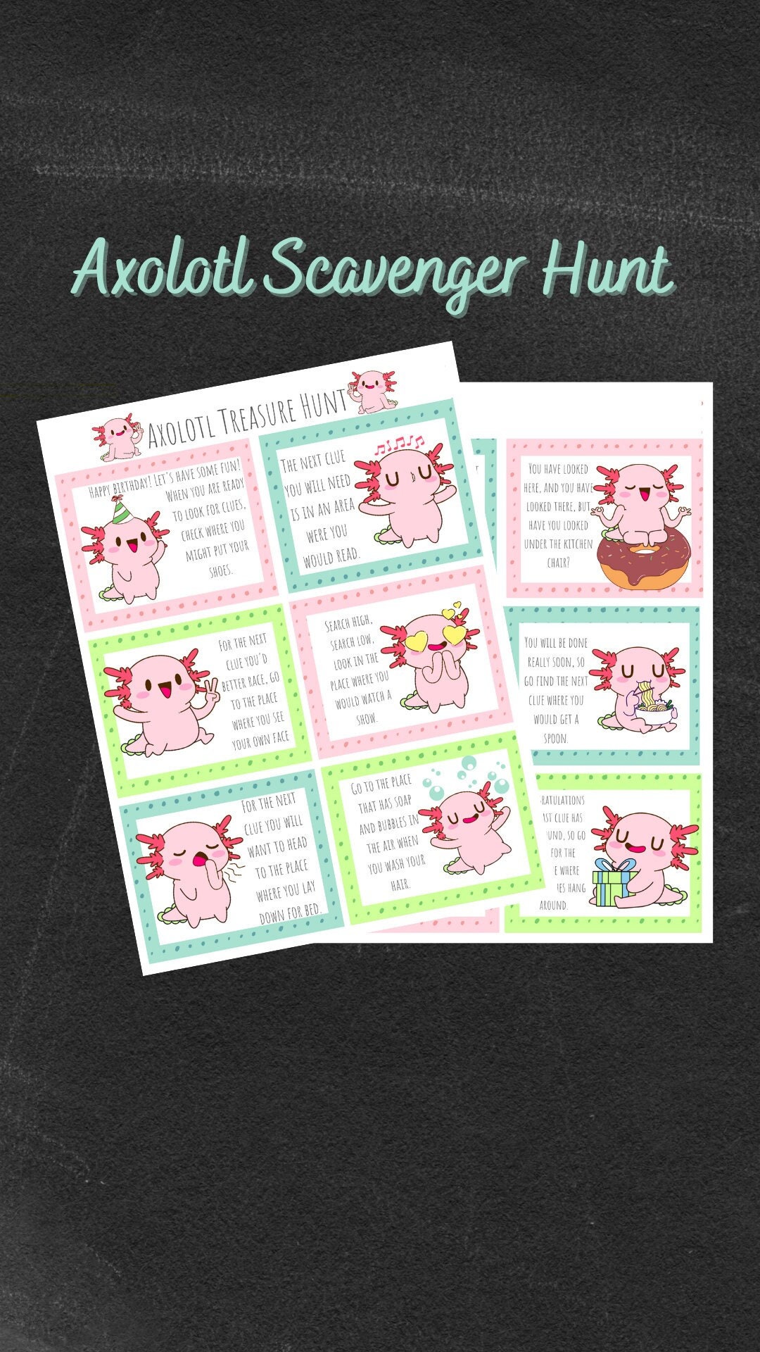 Axolotl Scavenger Hunt for Kids, Party Printable Axolotl, Printable ...