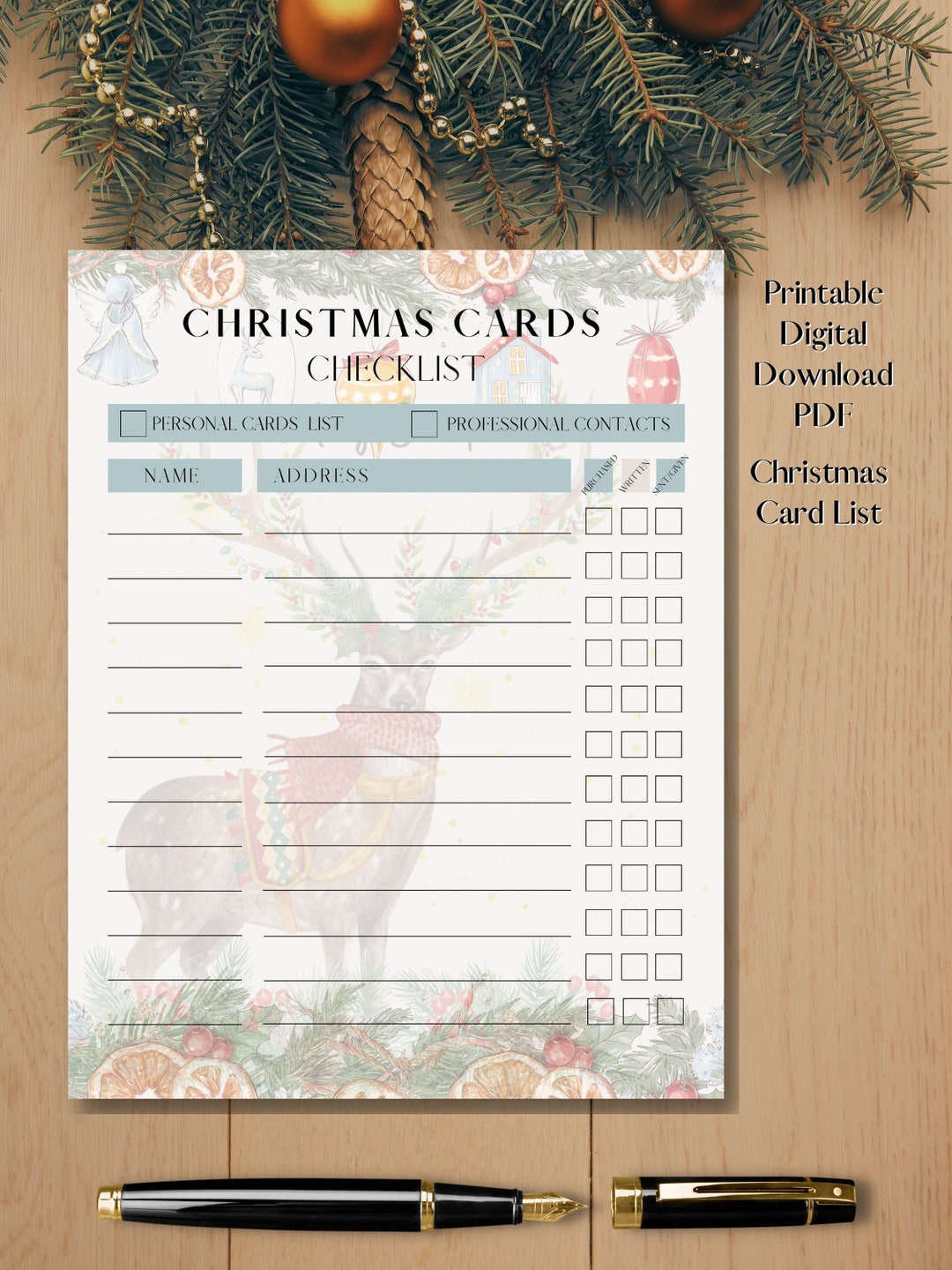 Printable Christmas Card List Organiser Tracker Digital Download PDF 8 ...