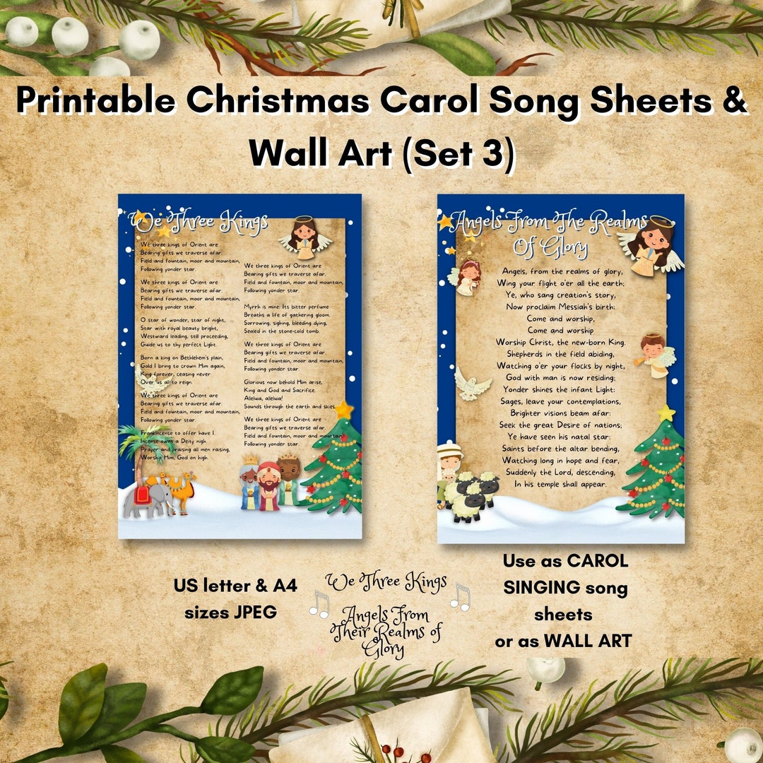 Christmas Carol Song Lyric Sheet Printable set 3 Carol Singing and Wall ...