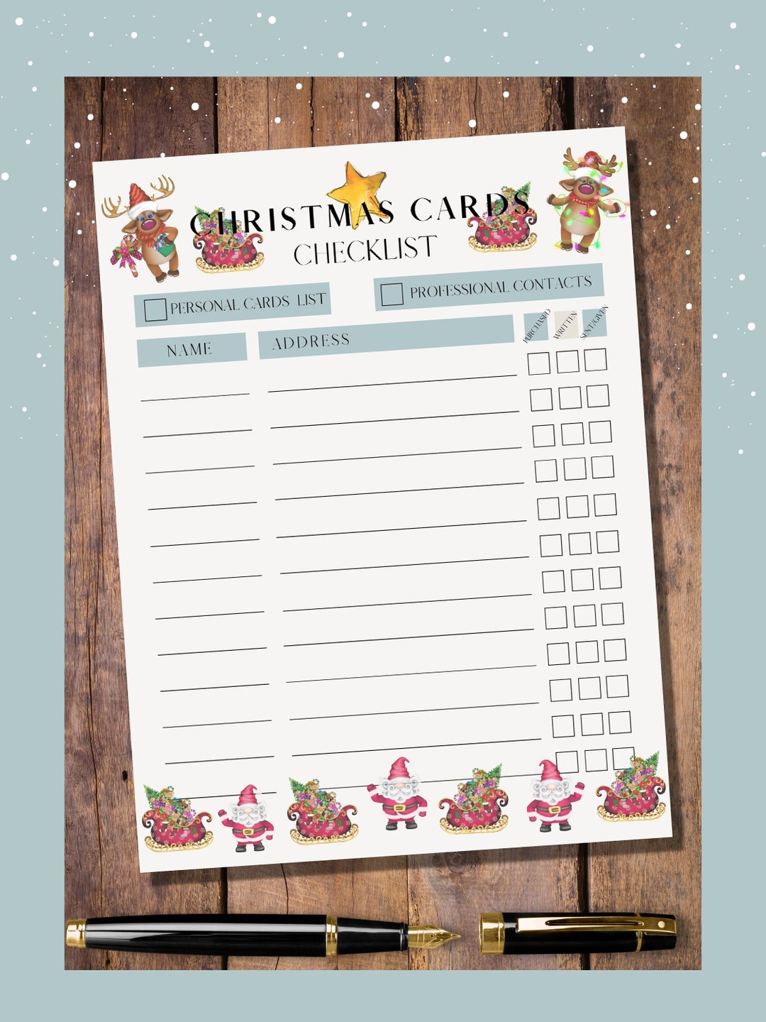 Printable Christmas Card Tracker List Fun Reindeer and - Etsy