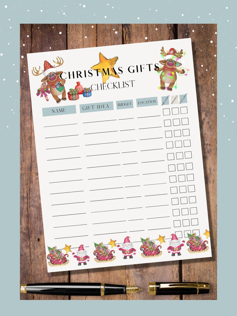 Printable Christmas Gift Checklist Organiser Tracker Fun Santa / Father ...