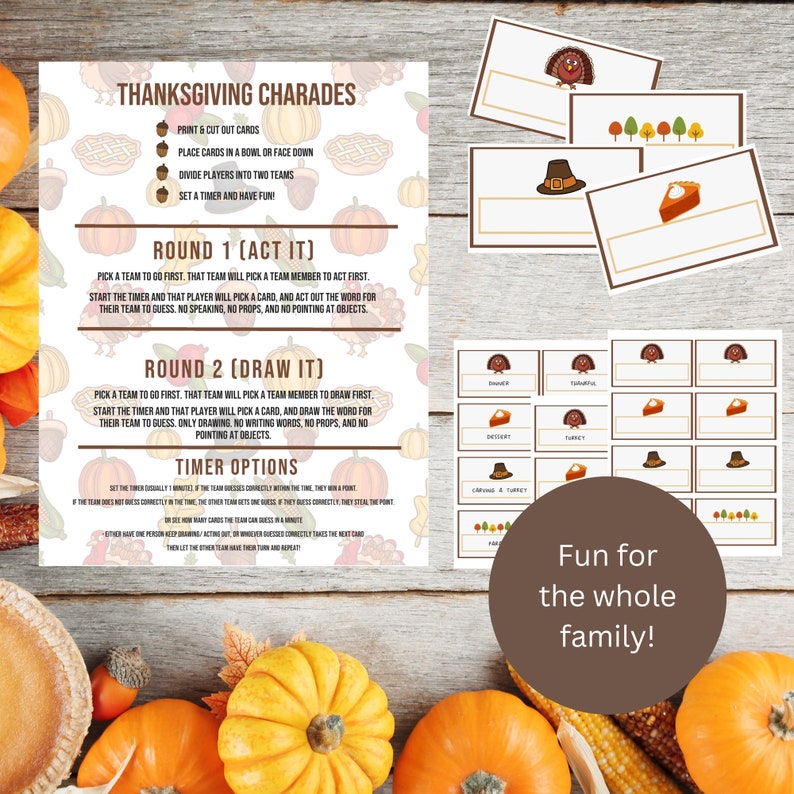 Thanksgiving Printable Charades | Family Fun | Printable Games ...