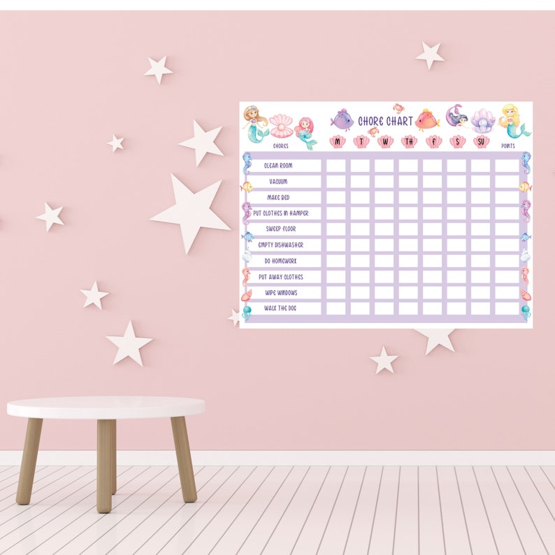 Child Chore Chart | Printable Chore Chart | Mermaid Chore Chart ...