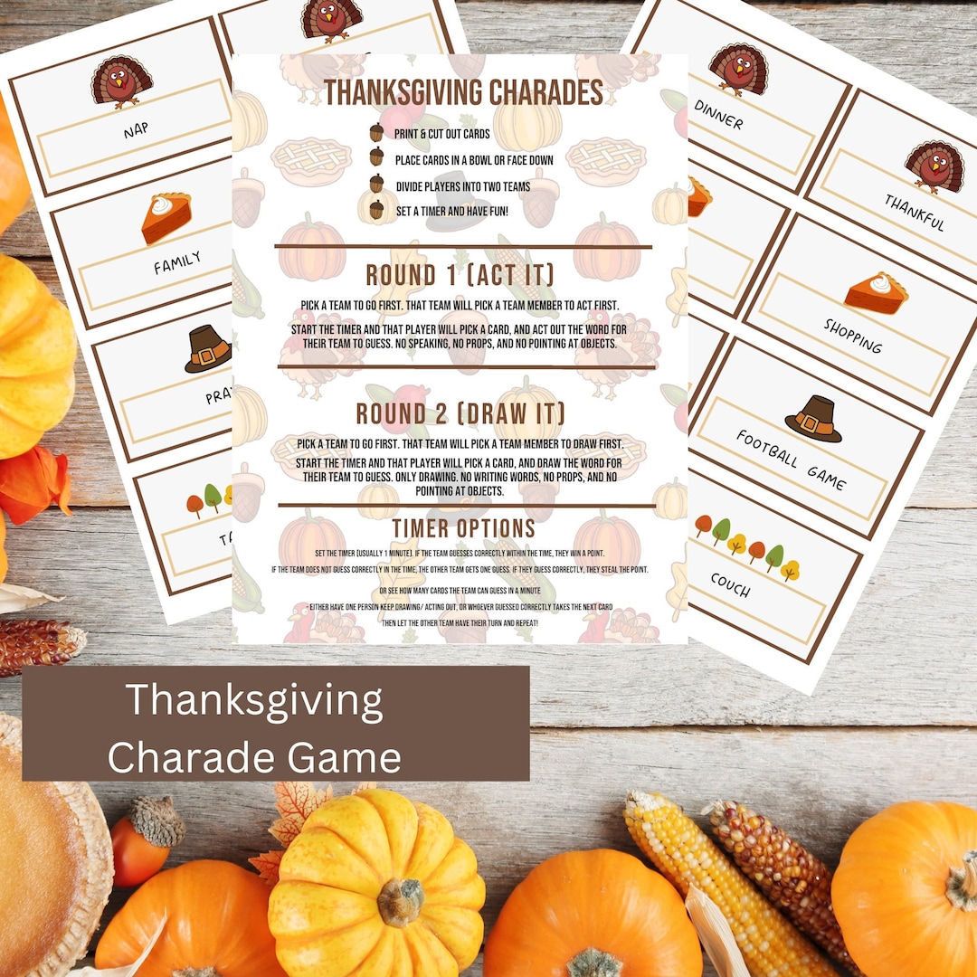 Thanksgiving Printable Charades | Family Fun | Printable Games ...