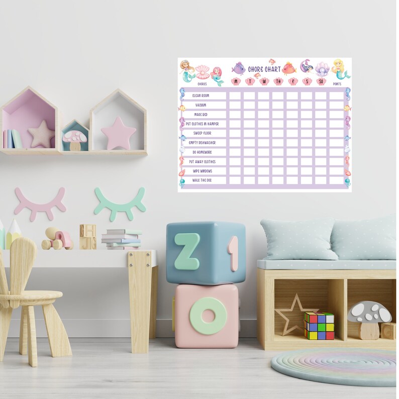 Child Chore Chart | Printable Chore Chart | Mermaid Chore Chart ...