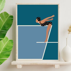 Diver Print, Swimmer Wall Decor, Art Deco Print, Woman Diving Poster ...