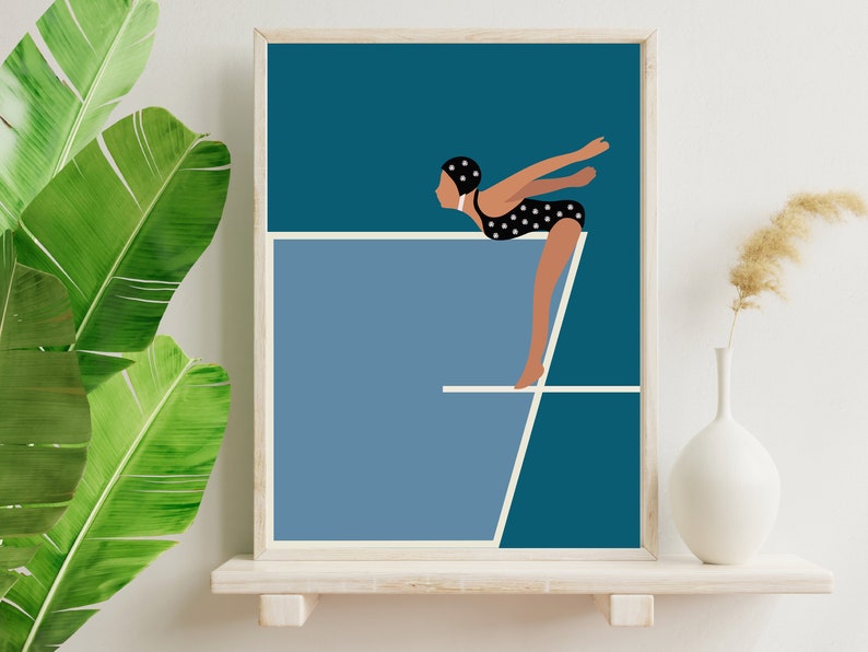 Diver Print, Swimmer Wall Decor, Art Deco Print, Woman Diving Poster ...