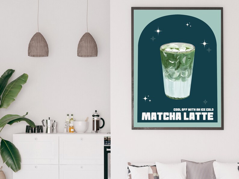 Matcha Latte Wall Art, Cold Matcha Latte Poster, Green Tea Print, Food ...