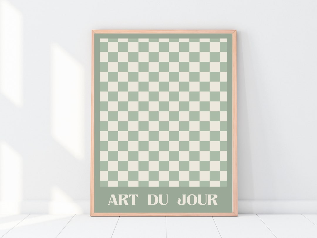 Sage Green Checkerboard Print, Checkered Wall Art, Retro Wall Decor ...