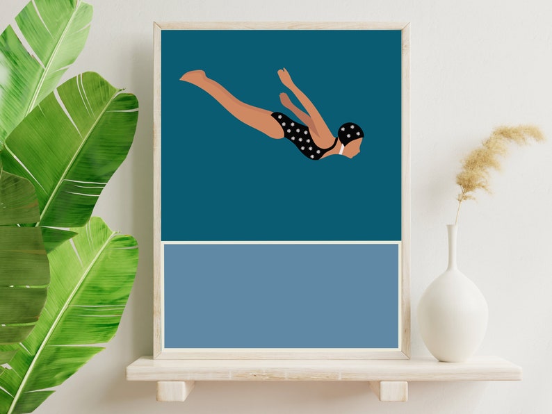 Swimmer Print, Diver Wall Art, Art Deco Print, Woman Diving Poster ...