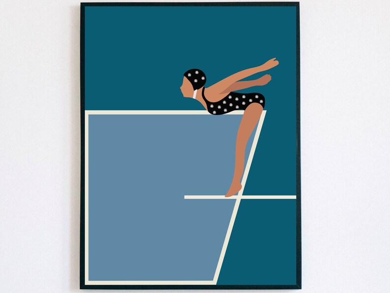 Diver Print, Swimmer Wall Decor, Art Deco Print, Woman Diving Poster ...
