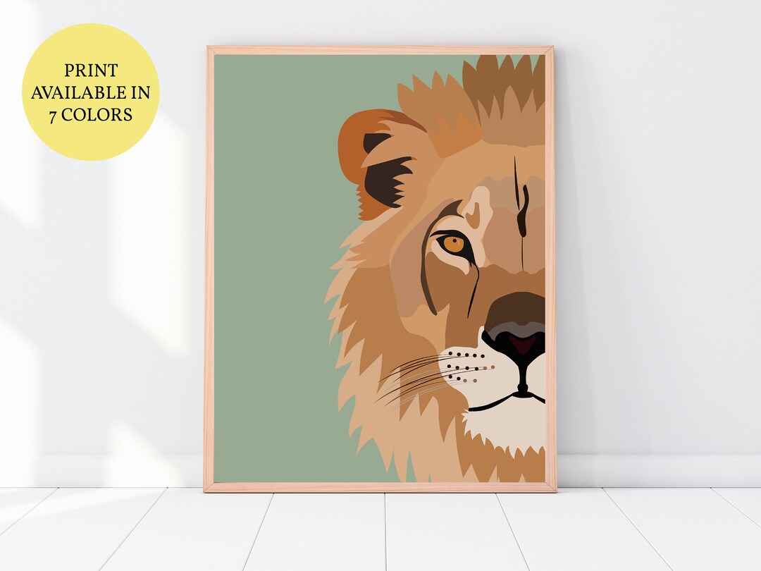 Lion Wall Art, Safari Animal Poster, Lion Illustration, Lion Face Print ...