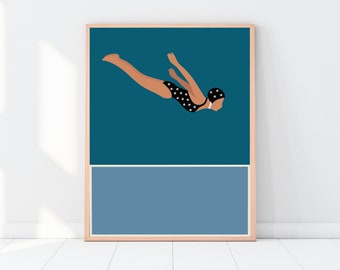 Diver Print, Swimmer Wall Decor, Art Deco Print, Woman Diving Poster ...