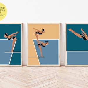 Diver Print, Swimmer Wall Decor, Art Deco Print, Woman Diving Poster ...