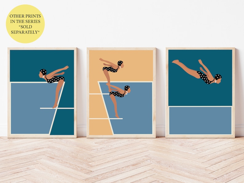 Diver Print, Swimmer Wall Decor, Art Deco Print, Woman Diving Poster ...