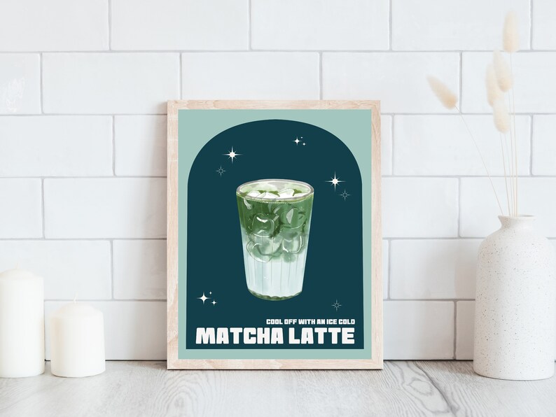 Matcha Latte Wall Art, Cold Matcha Latte Poster, Green Tea Print, Food ...
