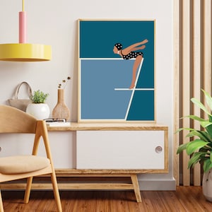 Diver Print, Swimmer Wall Decor, Art Deco Print, Woman Diving Poster ...