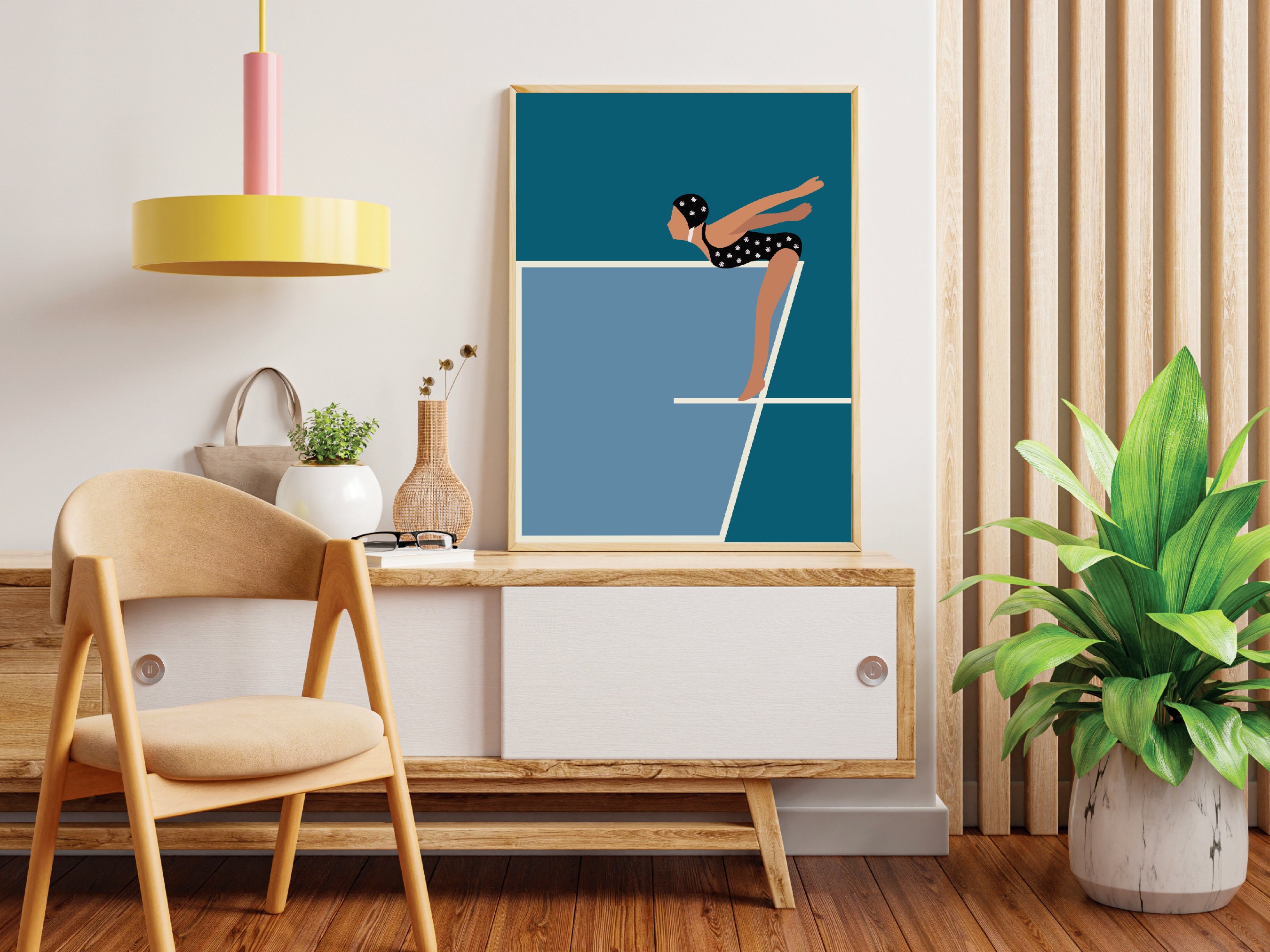 Diver Print, Swimmer Wall Decor, Art Deco Print, Woman Diving Poster ...