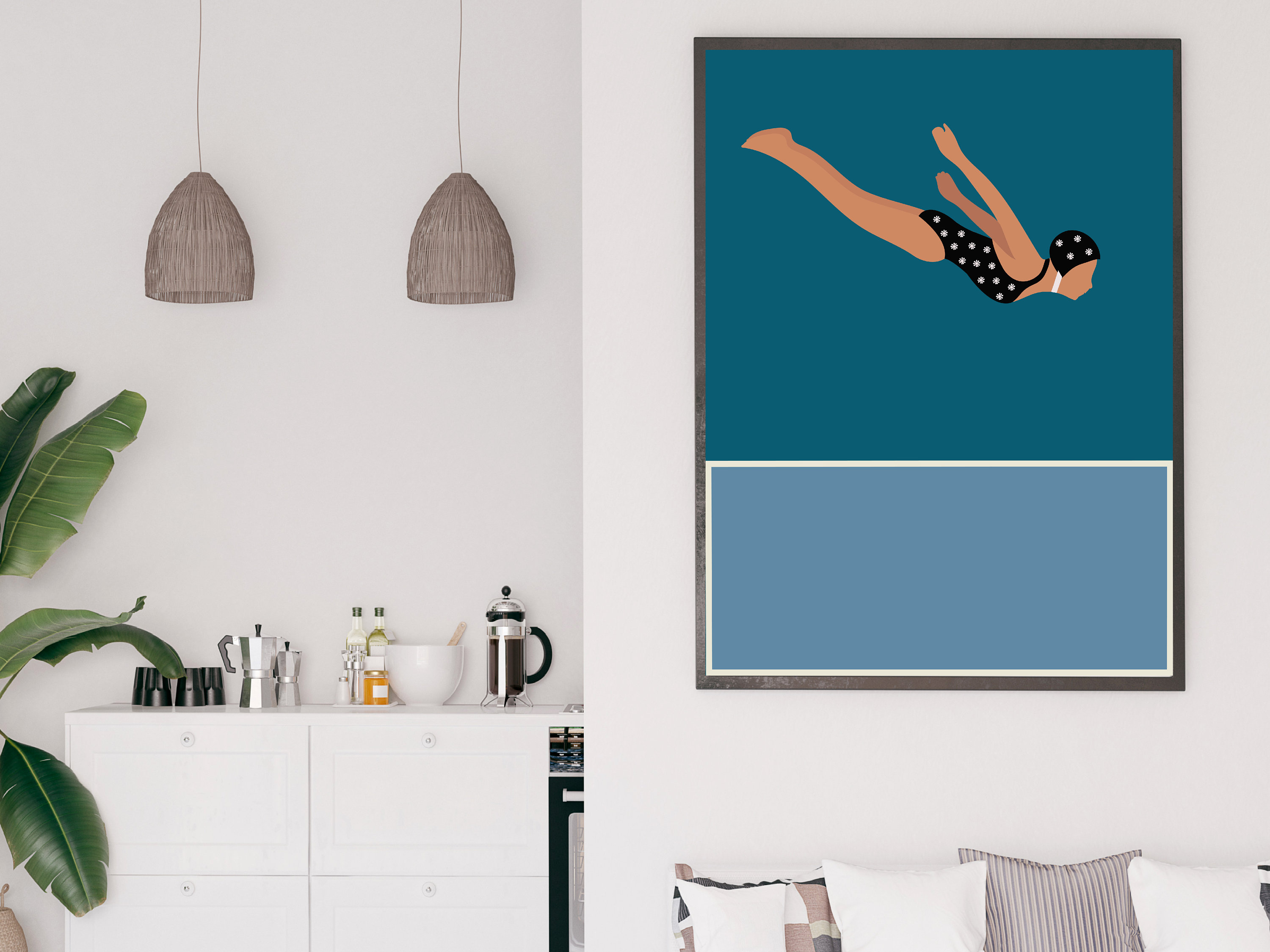 Swimmer Print, Diver Wall Art, Art Deco Print, Woman Diving Poster ...