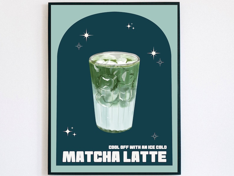 Matcha Latte Wall Art, Cold Matcha Latte Poster, Green Tea Print, Food ...