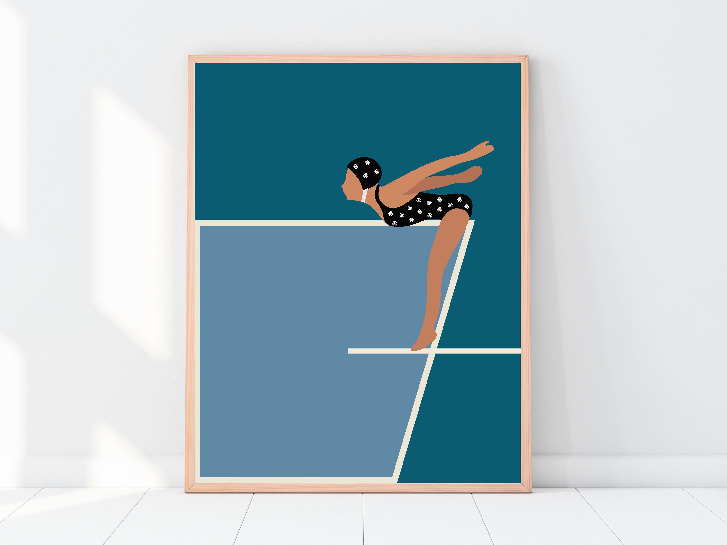 Diver Print, Swimmer Wall Decor, Art Deco Print, Woman Diving Poster ...
