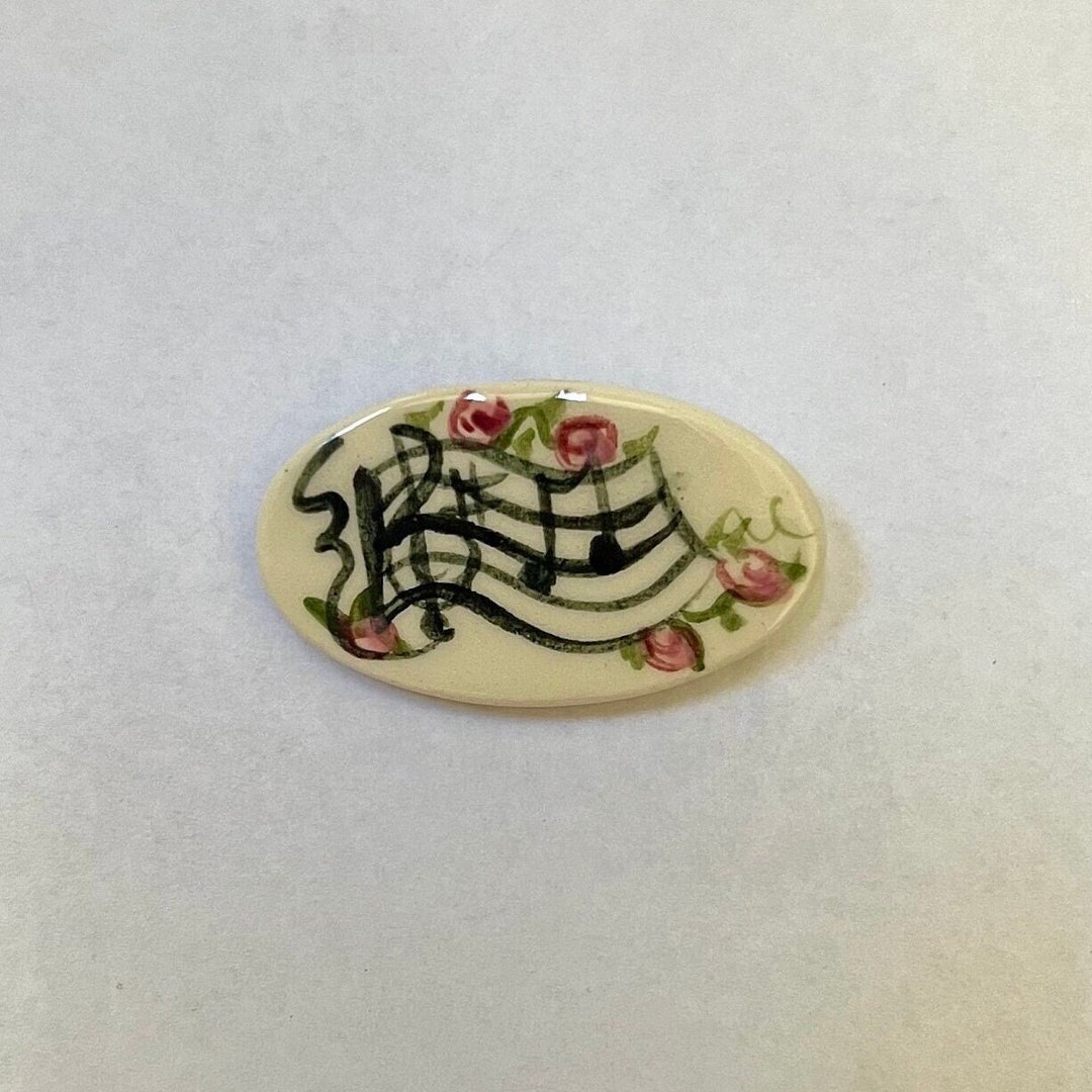Vintage Ceramic Music Note Pin With Floral Designs - Etsy