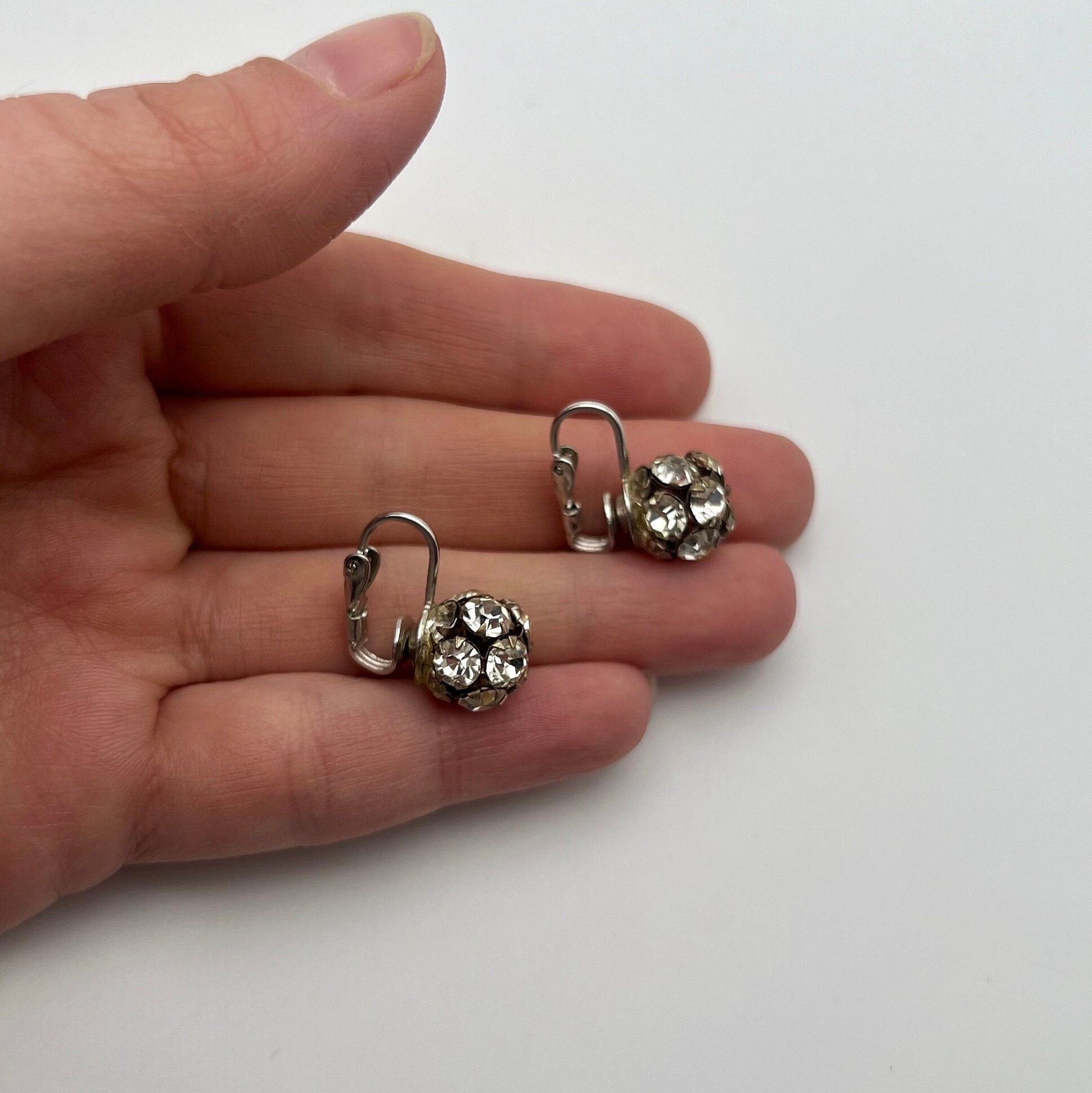 Vintage Dainty Rhinestone Ball Earrings With Clip Closures, 1960s - Etsy