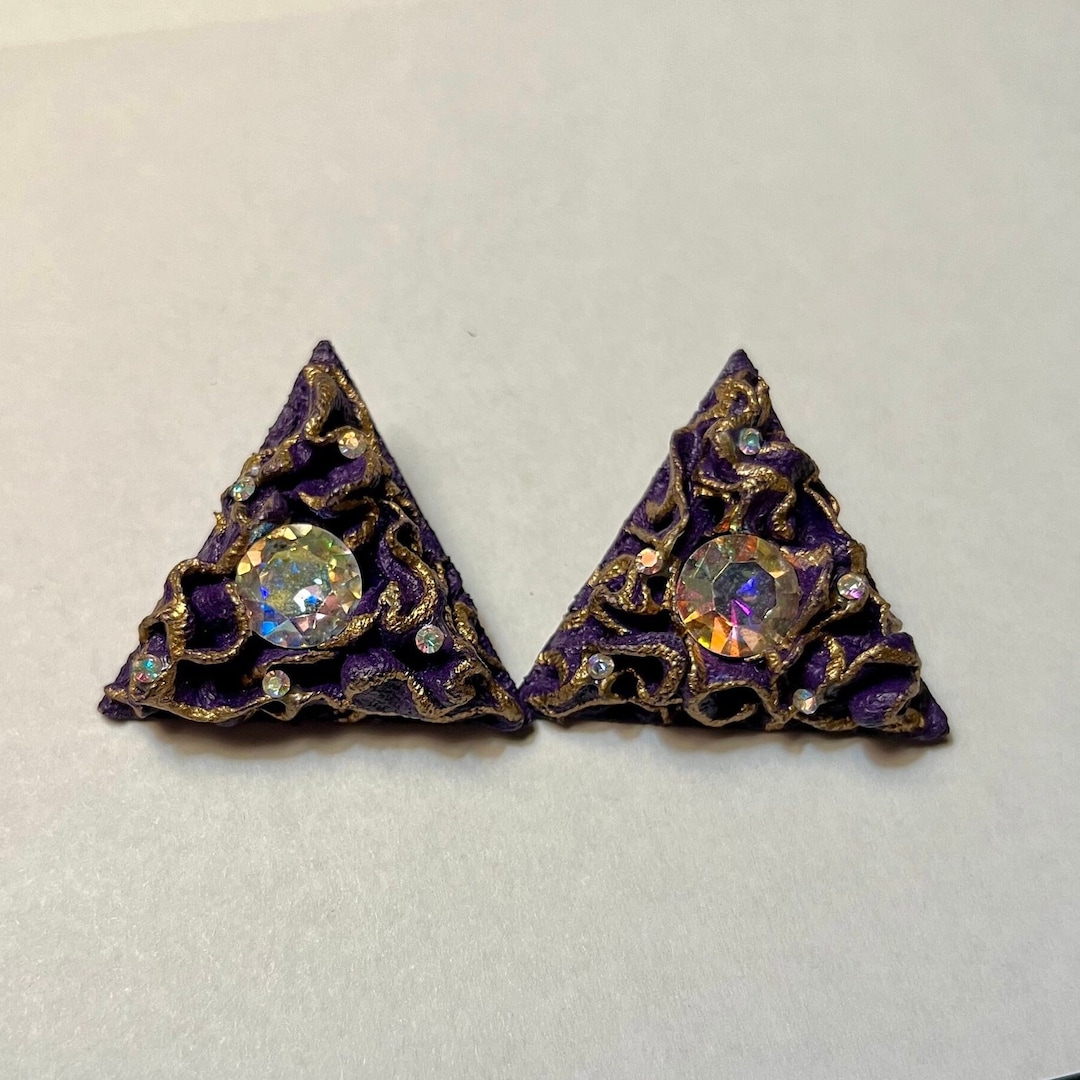 Vintage Big Purple Paper Mache Triangle Earrings With Rhinestones, Clip ...