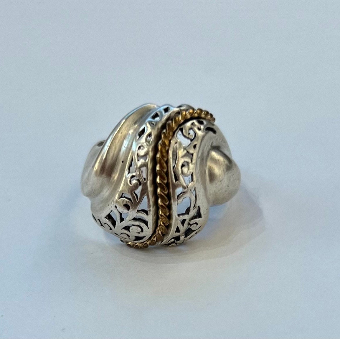 Vintage Two Tone Metal Statement Ring, Sterling Silver and Gold Filled ...