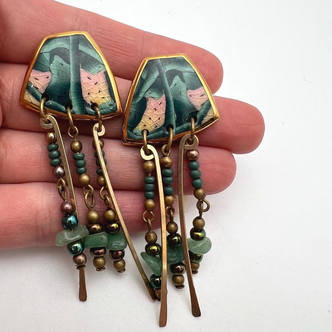 Vintage Painted Porcelain Abstract Post Dangle Earrings, 1990s - Etsy