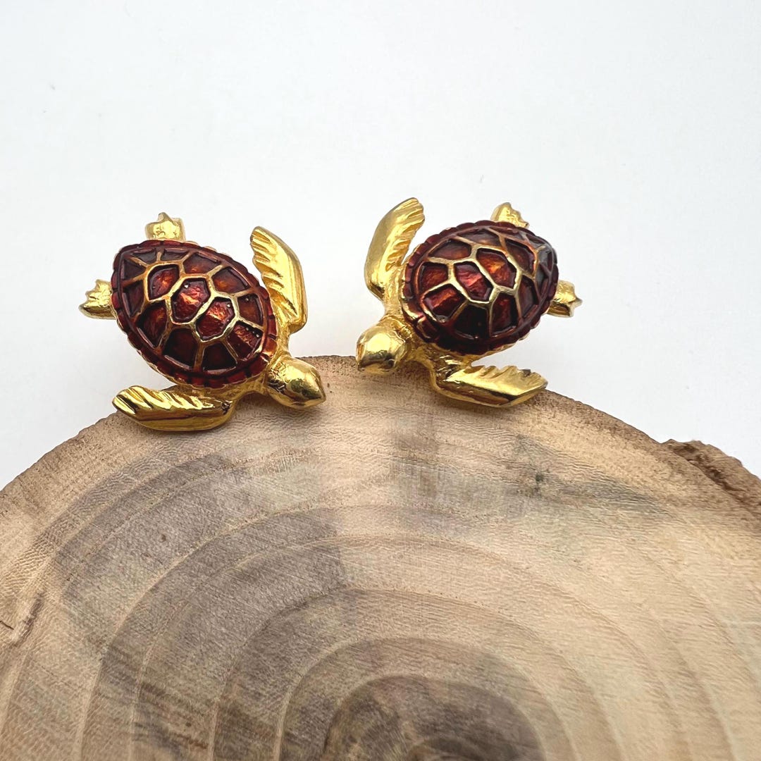 Vintage Red Enamel Sea Turtle Cuff Links - Etsy