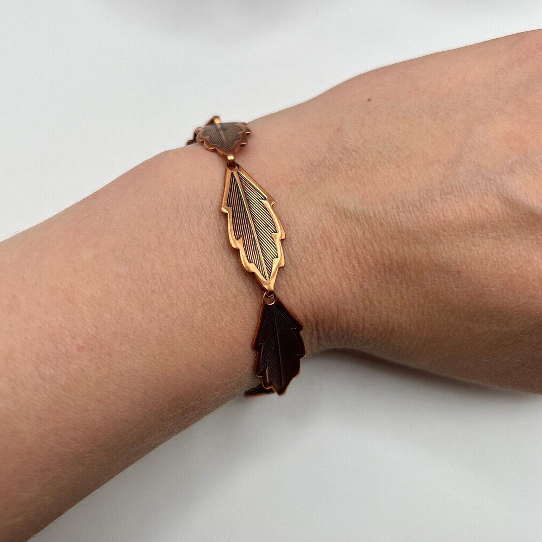 Vintage Copper Leaf Chain Bracelet - Etsy