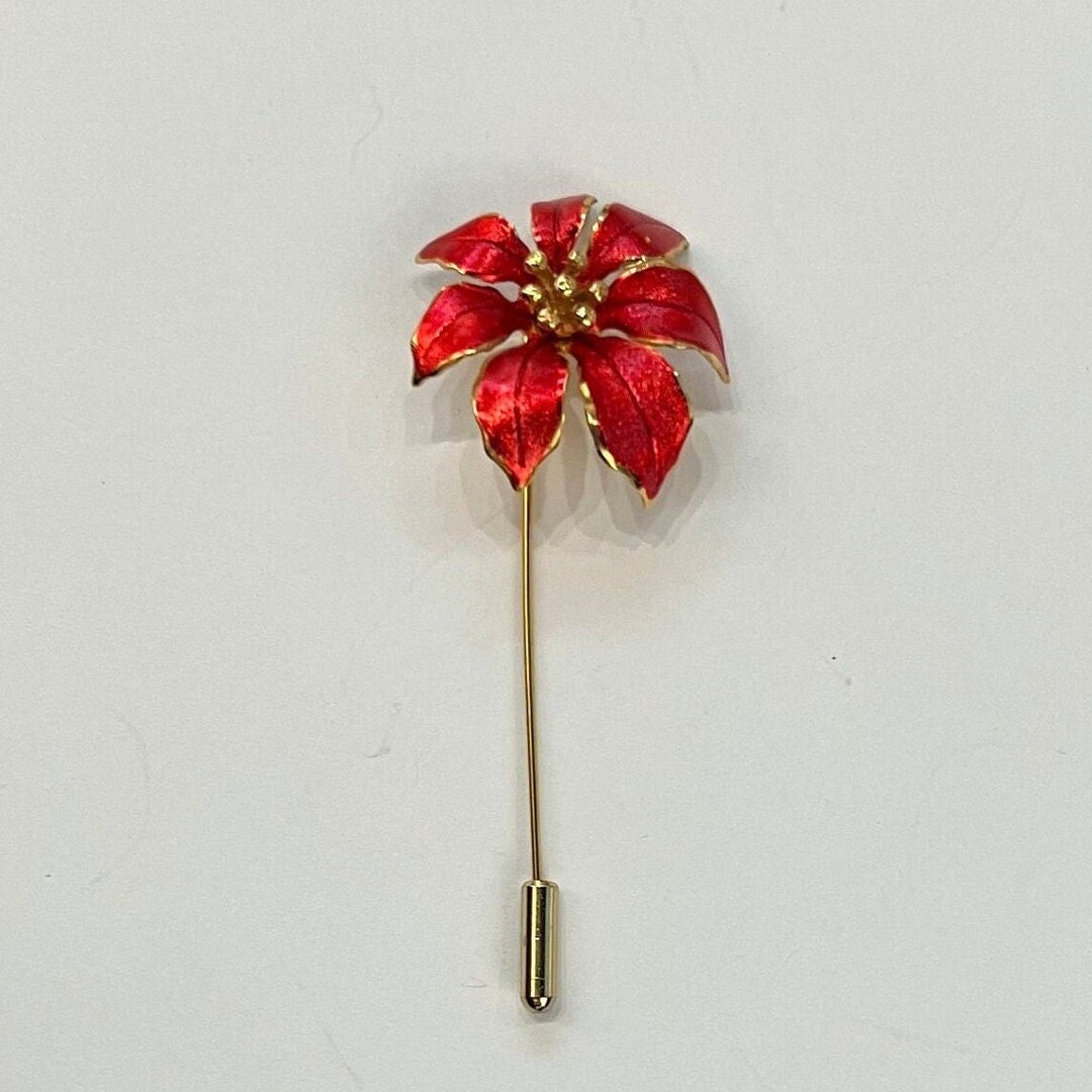 Vintage 1980s Cerrito Red Poinsettia Flower Stick Pin Vintage Christmas ...