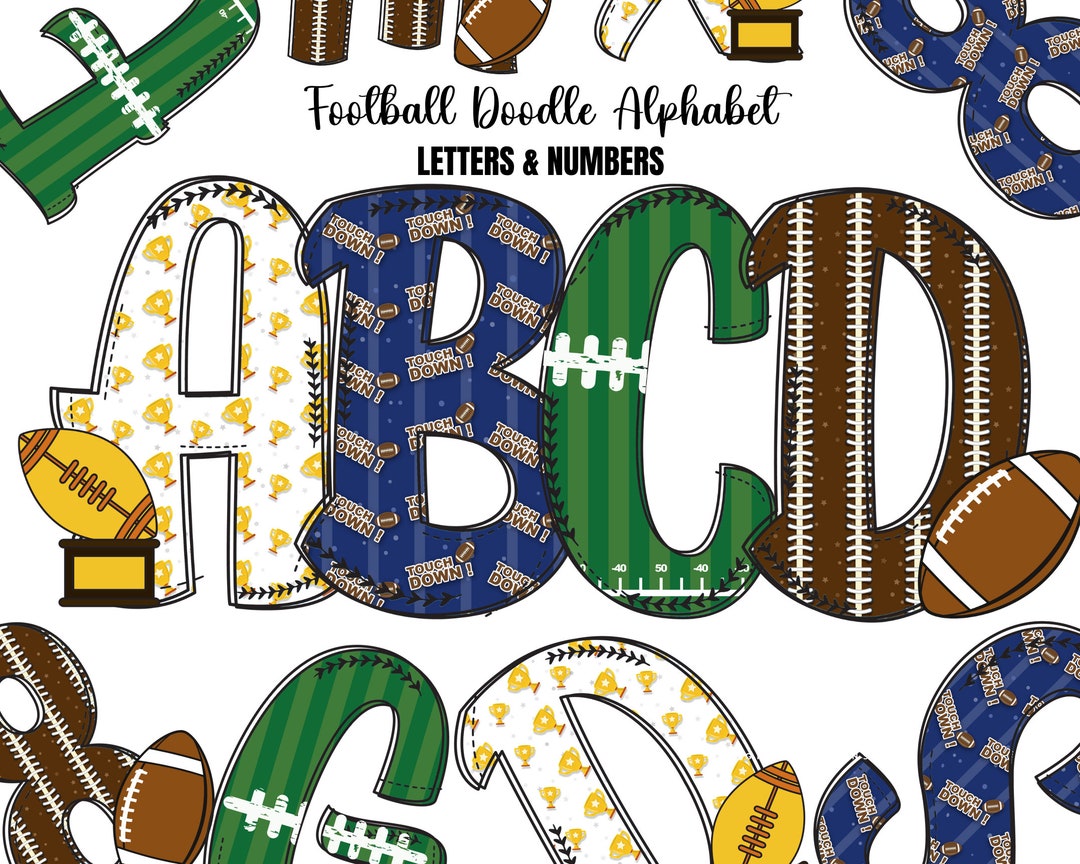 Digital American Football Alpha Doodle Alphabet PNG Clipart Bundle - Etsy