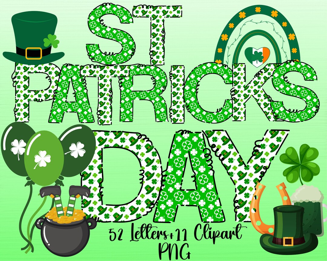 Digital St Patrick's Day Alphabet Letters PNG Clipart Bundle - Doodle ...