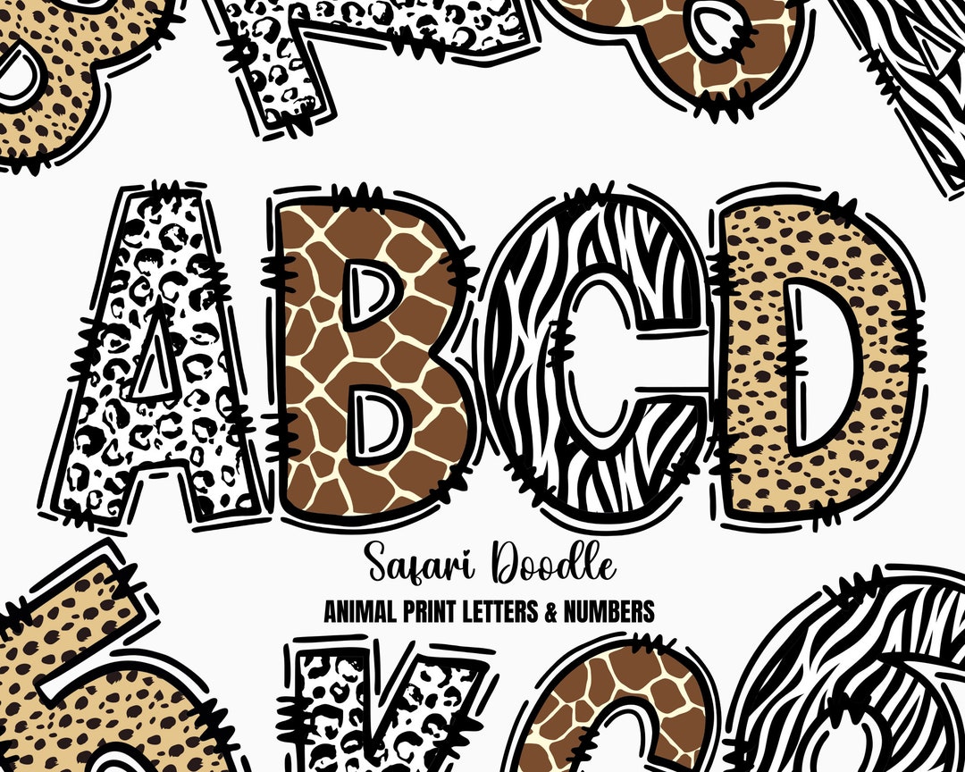 Digital Safari Animal Print Alpha Doodle Alphabet - PNG Bundle ...