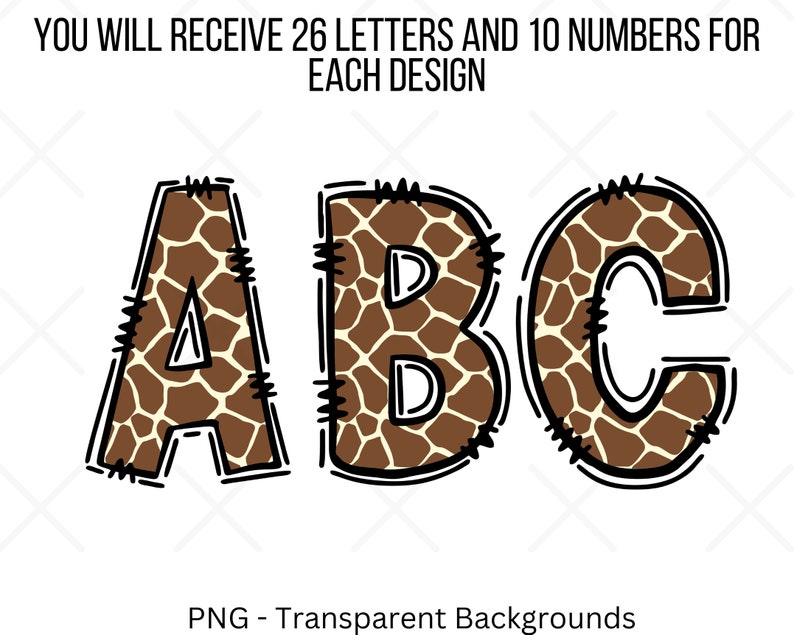 Digital Safari Animal Print Alpha Doodle Alphabet - PNG Bundle ...