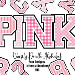 Digital Pink Varsity Letters Doodle Alphabet Pink Clipart PNG Bundle ...