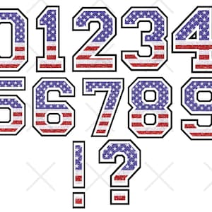 Digital Glitter USA American Flag Alpha Doodle Numbers - 4th July PNG ...