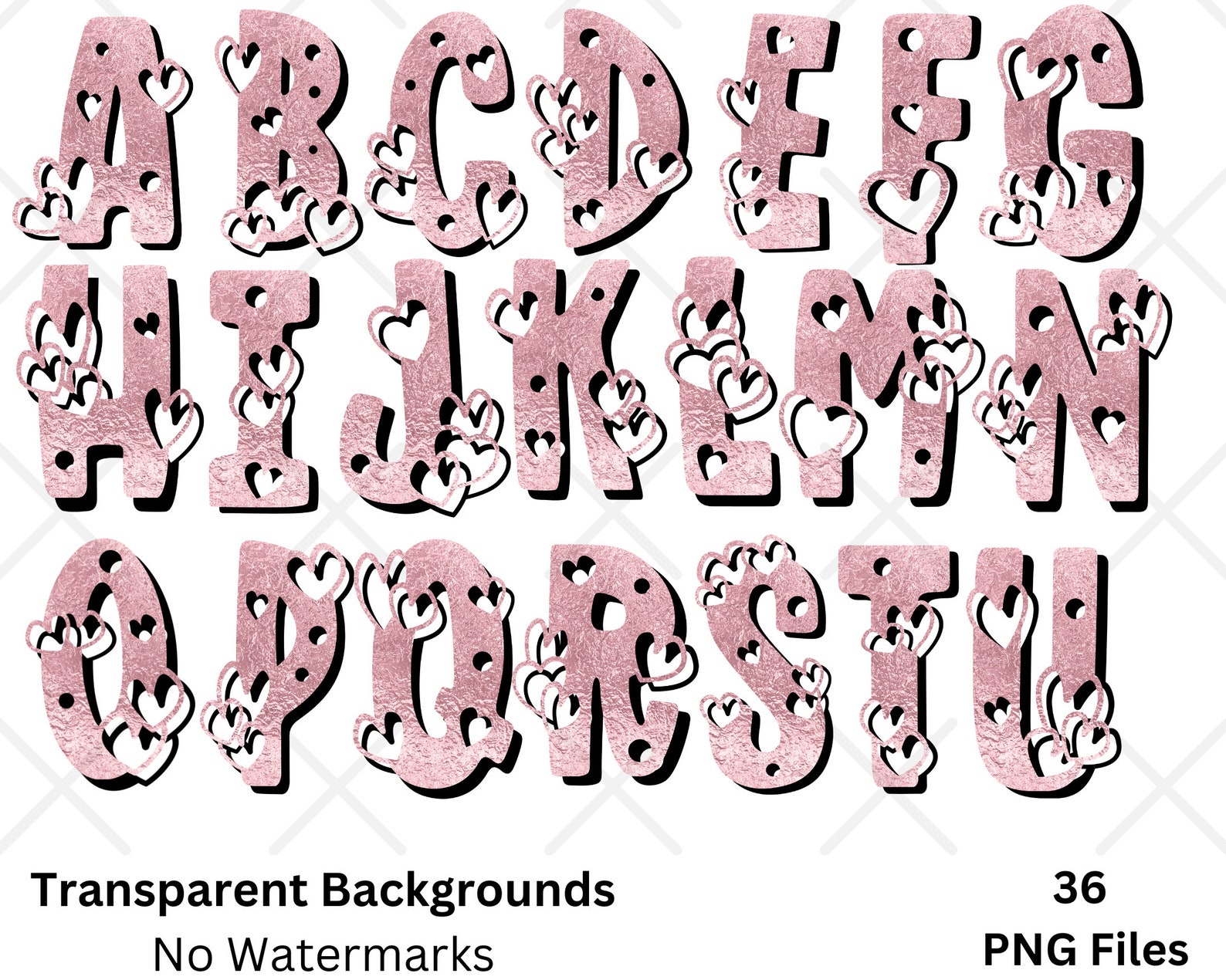 Digital Pink Heart Alphabet Letters PNG Clipart Bundle Foil - Etsy
