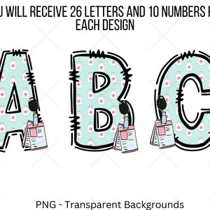 Digital Nurse Doctor Alpha Doodle Alphabet - Health Worker PNG Bundle ...