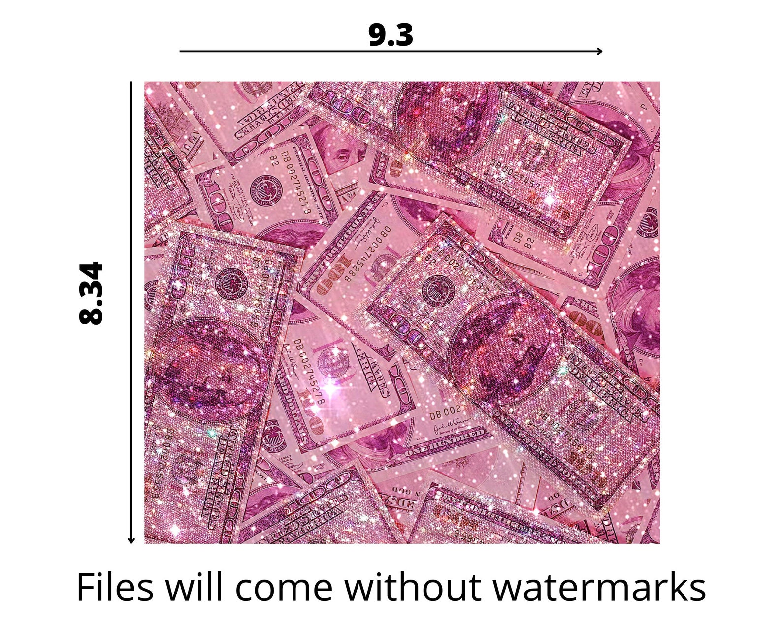 Digital Pink Glitter Dollar Bill 20oz Tumbler Wrap - PNG Sublimation ...