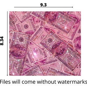 Digital Pink Glitter Dollar Bill 20oz Tumbler Wrap - PNG Sublimation ...