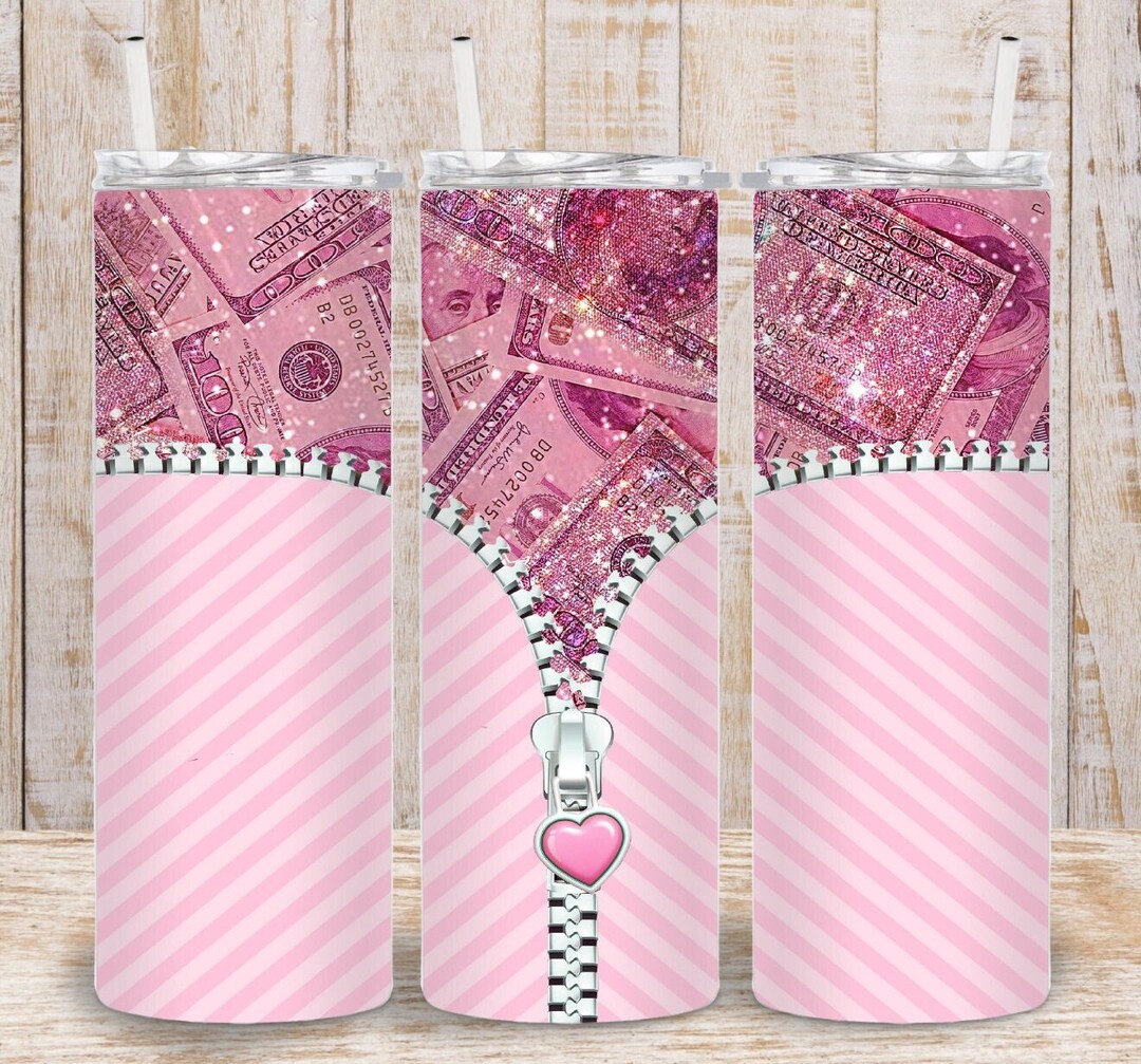 Digital Pink Glitter Dollar Bill Zipper 20oz Tumbler Wrap - PNG ...