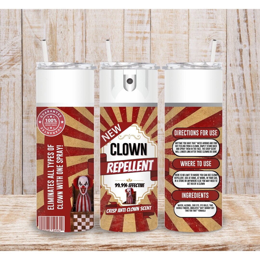 Digital Clown Be Gone Spray Bottle 20oz Tumbler Wrap 20oz - PNG ...
