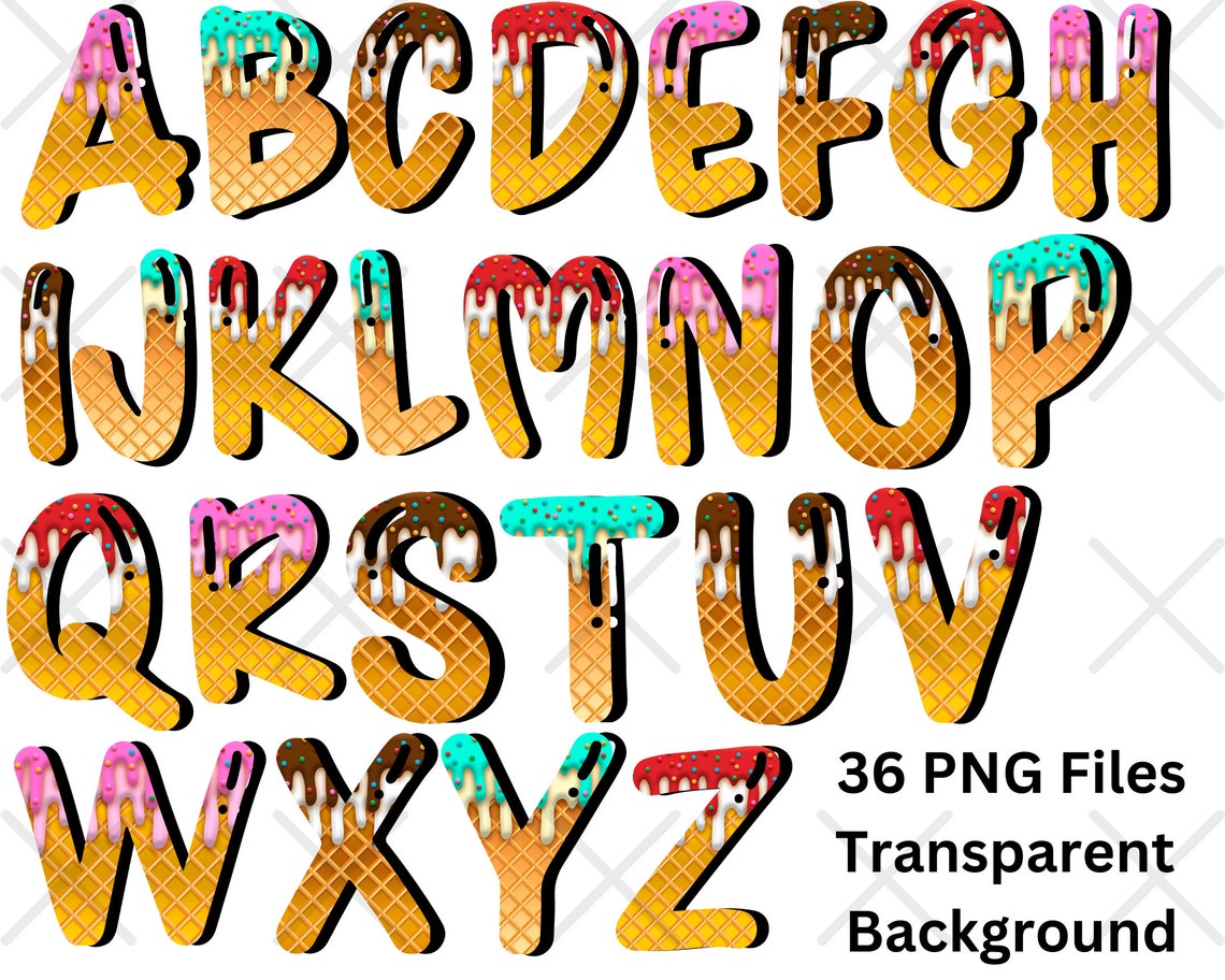 Digital Ice Cream Doodle Alphabet Letters and Numbers PNG Clipart ...