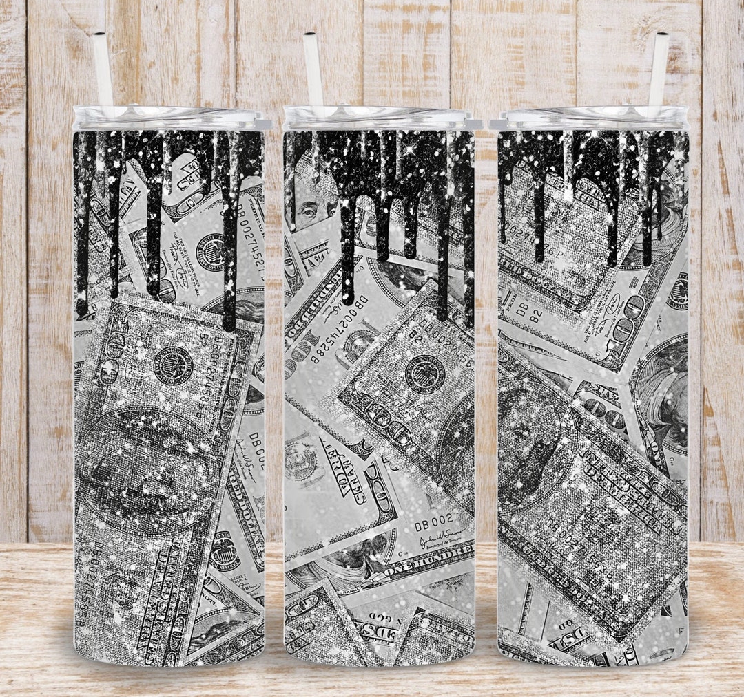 Digital Silver Glitter Drip Dollar Bill 20oz Tumbler Wrap - PNG ...