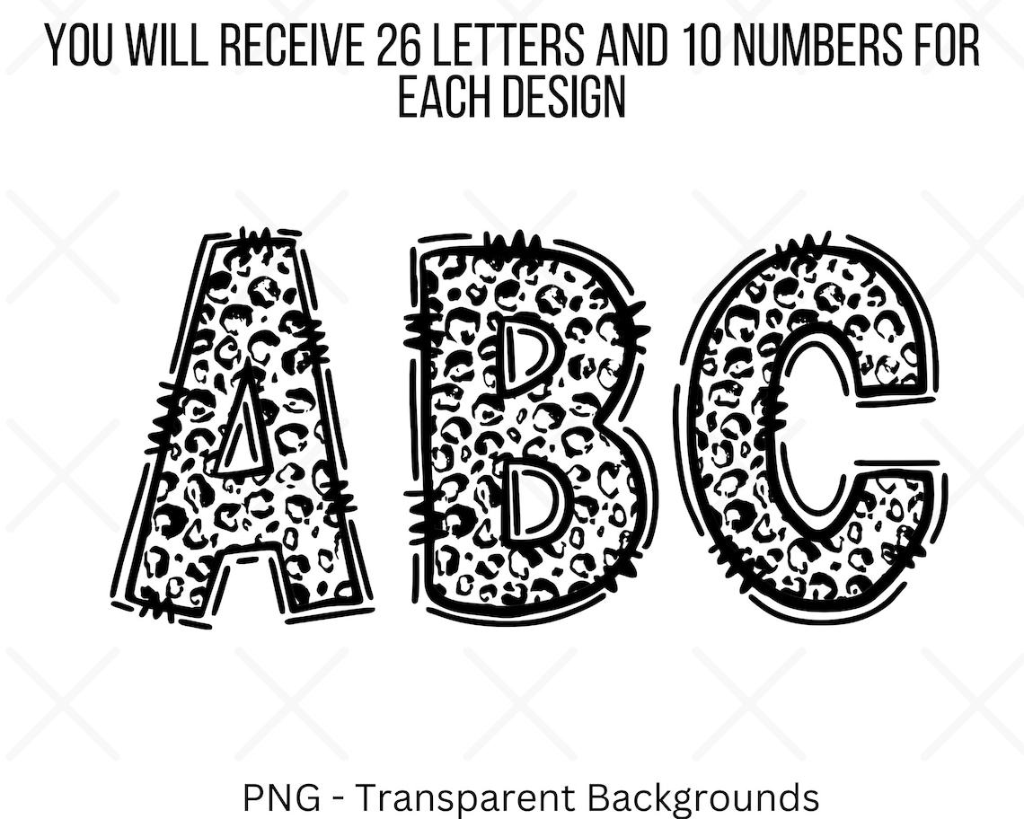 Digital Safari Animal Print Alpha Doodle Alphabet - PNG Bundle ...